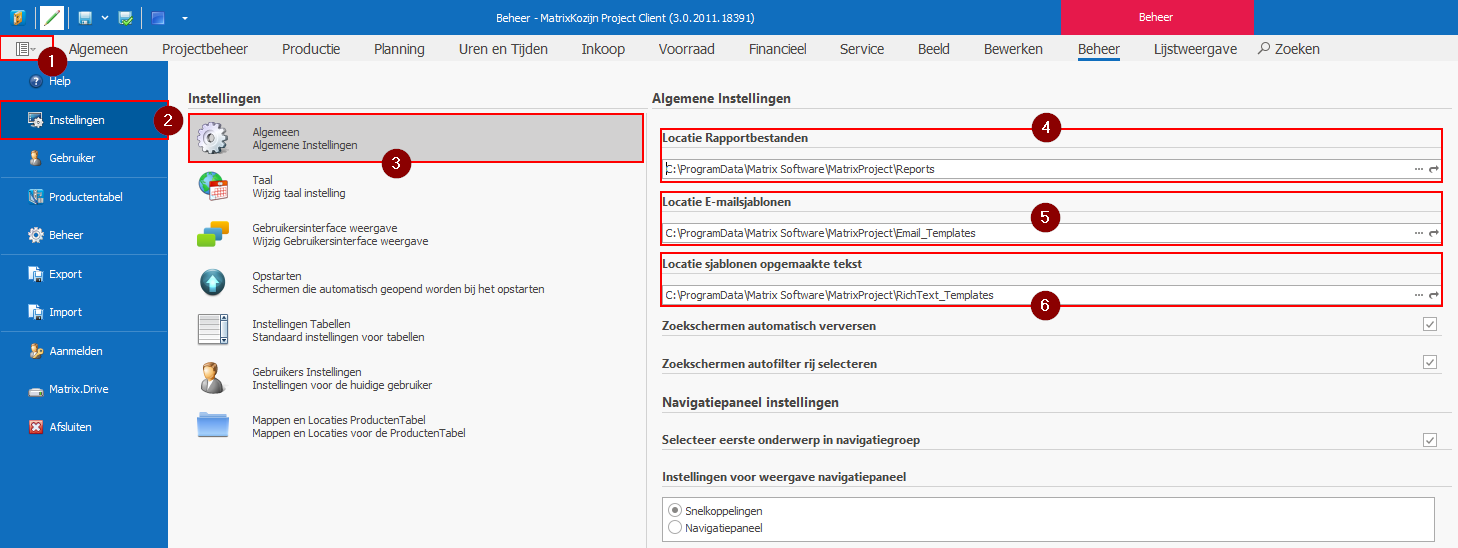 Instellingen - Algemeen | Matrix Knowledge Base